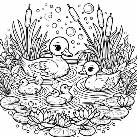 Duck Family in A Pool – Free Coloring Page for Kids | Colorful ...